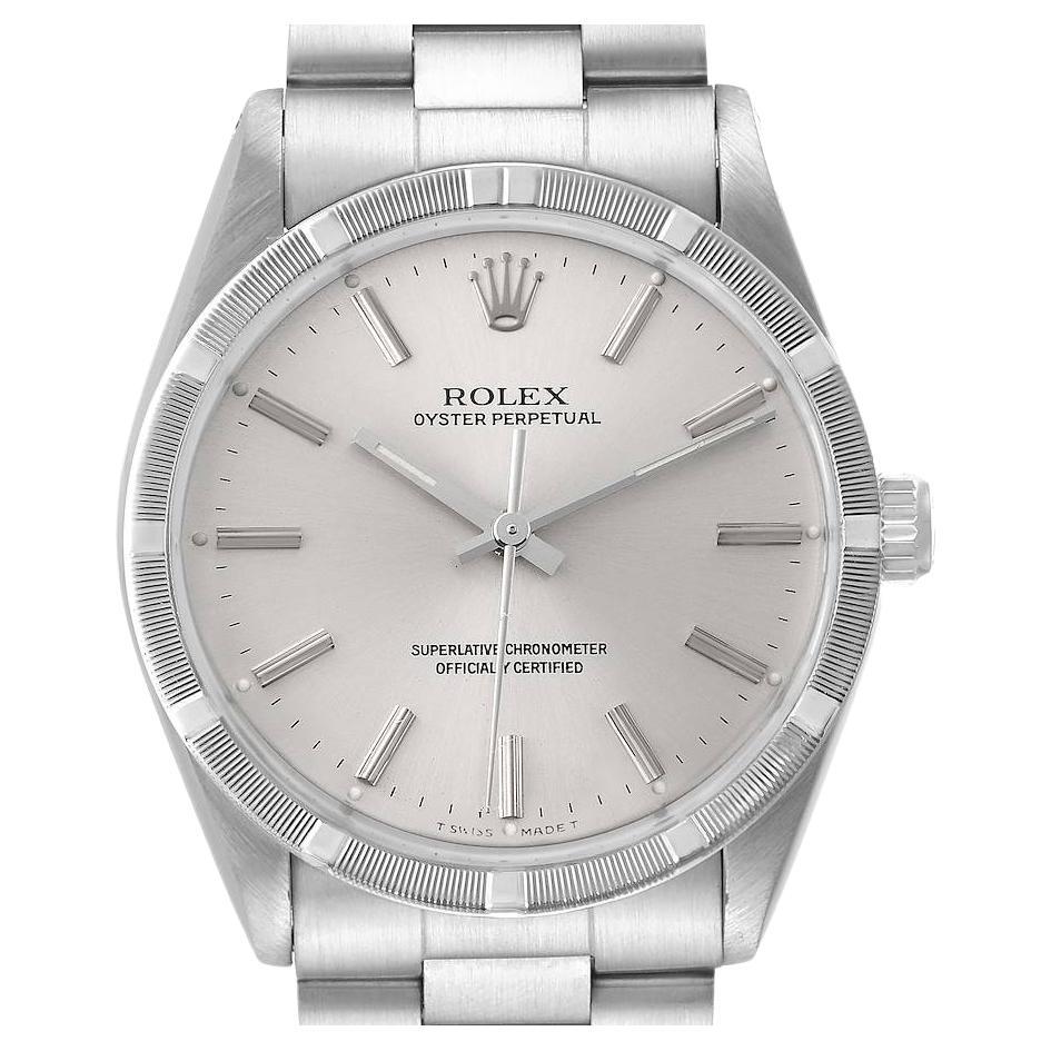 Rolex Oyster Perpetual Engine Turned Bezel Steel Vintage Mens Watch ...