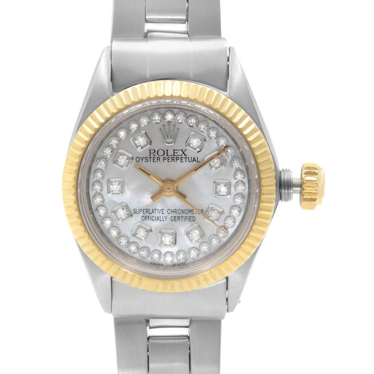 Rolex Oyster Perpetual Gold Stainless Steel Diamond MOP Dial Ladies ...