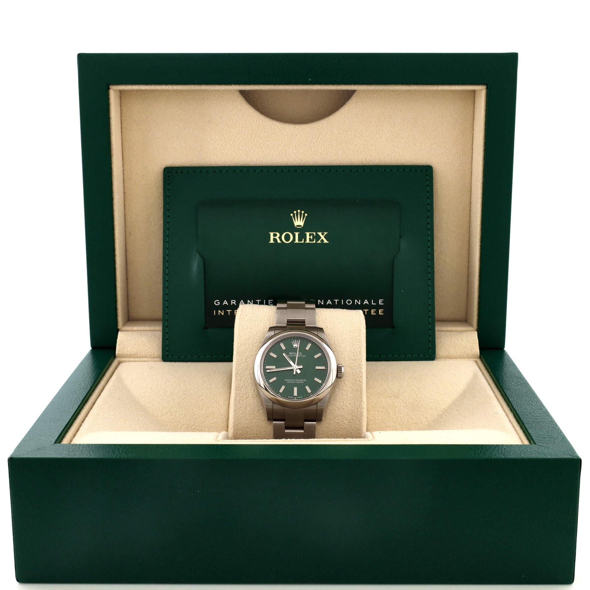 Rolex Oyster Perpetual Green Automatic Watch Stainless Steel For Sale ...