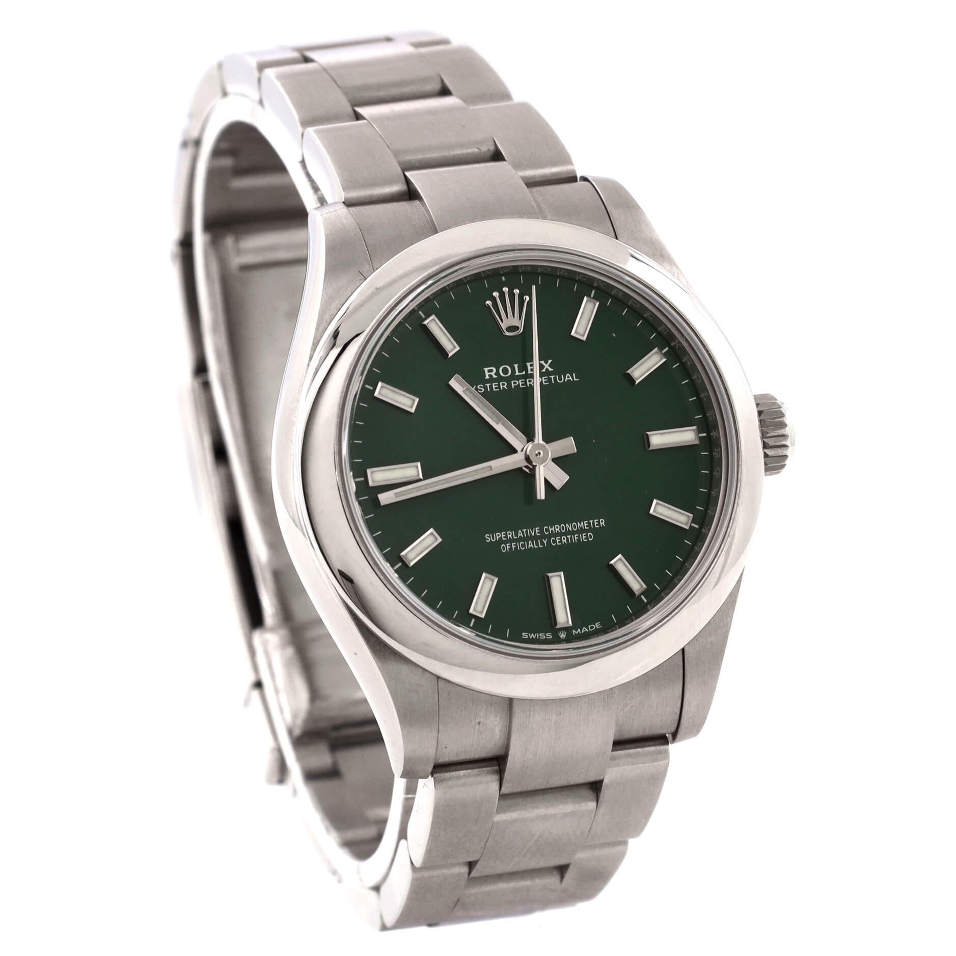 Rolex Oyster Perpetual Green Automatic Watch Stainless Steel For Sale ...