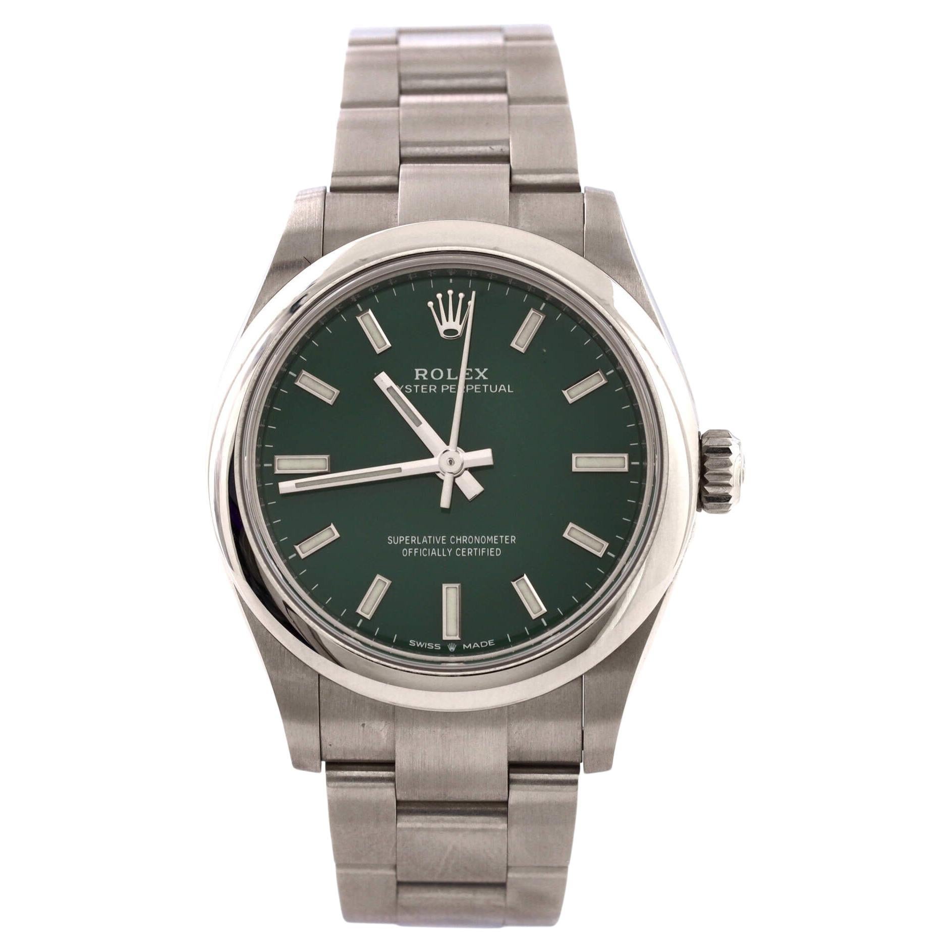 Rolex Oyster Perpetual Green Automatic Watch Stainless Steel For Sale ...