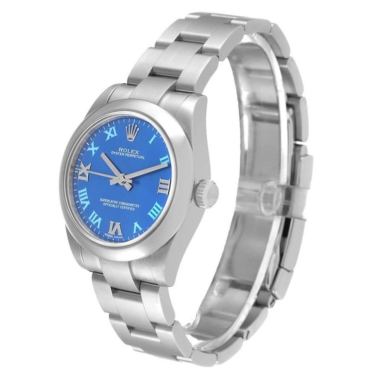 Rolex Oyster Perpetual Midsize 31 Blue Dial Steel Ladies Watch 177200 ...