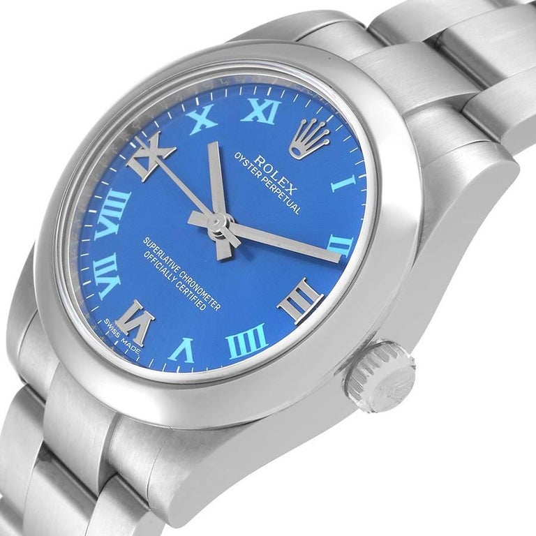 Rolex Oyster Perpetual Midsize 31 Blue Dial Steel Ladies Watch 177200 ...