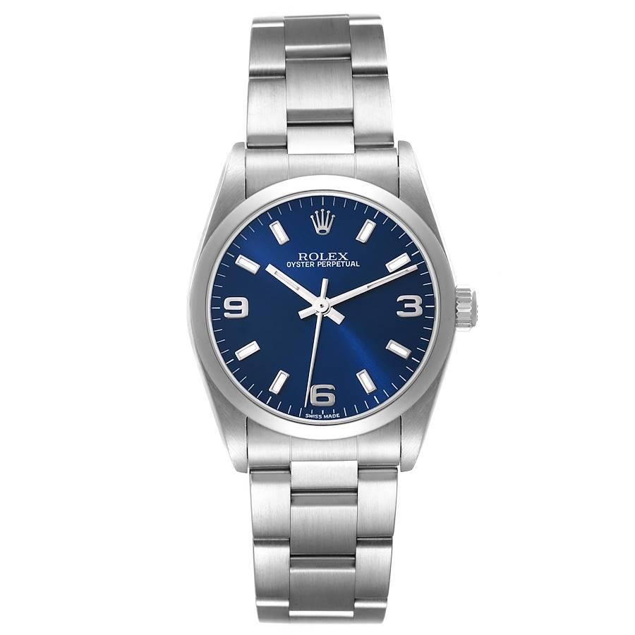 Rolex Oyster Perpetual Midsize Steel Blue Dial Ladies Watch 77080 For ...