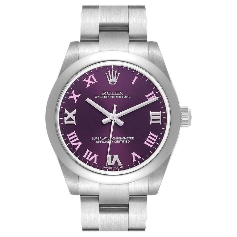Rolex Oyster Perpetual Midsize Red Grape Dial Ladies Watch 177200 En ...
