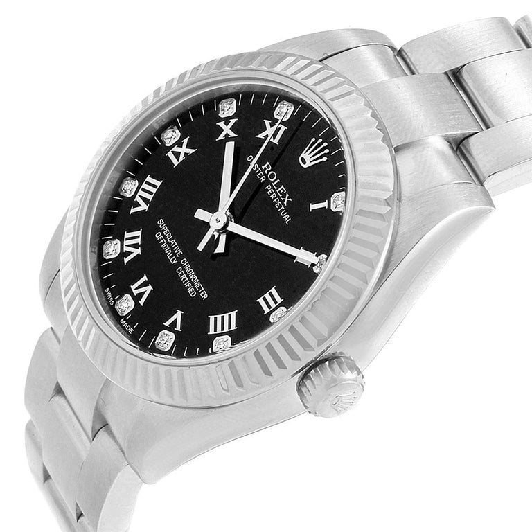 Rolex Oyster Perpetual Midsize Steel Black Diamond Dial Watch 177234 ...
