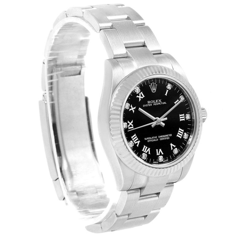 Rolex Oyster Perpetual Midsize Steel Black Diamond Dial Watch 177234 ...