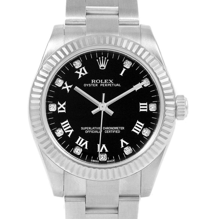 Rolex Oyster Perpetual Midsize Steel Black Diamond Dial Watch 177234 ...