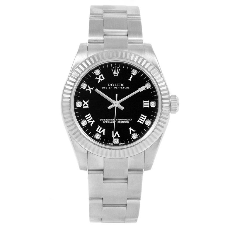 Rolex Oyster Perpetual Midsize Steel Black Diamond Dial Watch 177234 ...