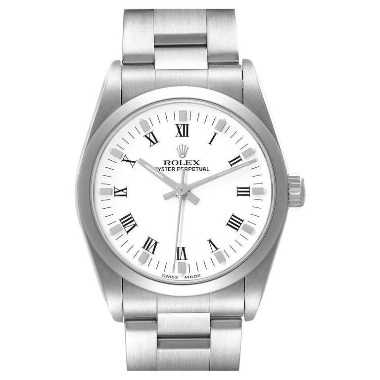 Rolex Oyster Perpetual Midsize White Dial Smooth Bezel Steel Ladies ...