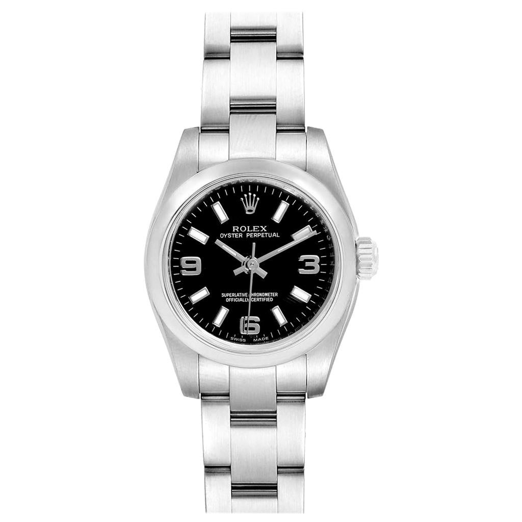Rolex Oyster Perpetual Nondate Black Dial Ladies Watch 176200 Box Card ...