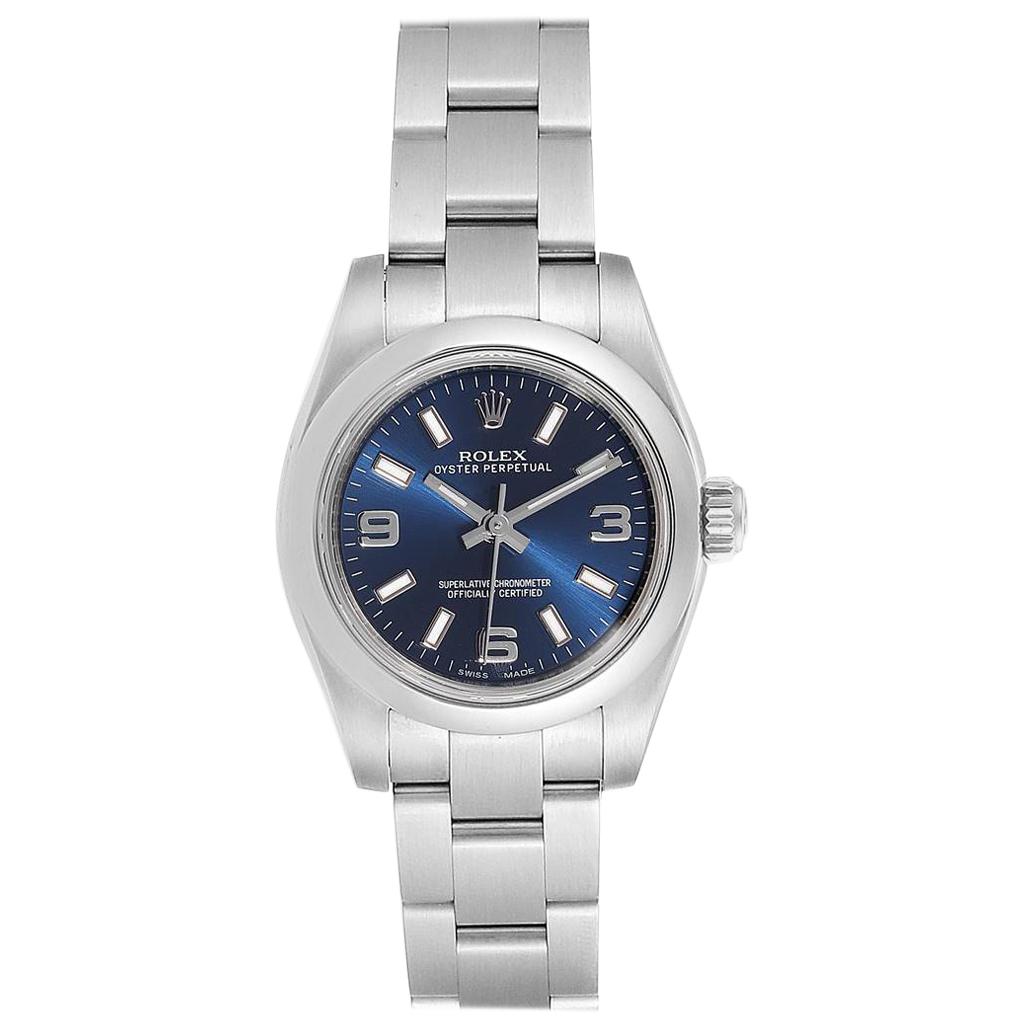 Rolex Oyster Perpetual Nondate Blue Dial Domed Bezel Ladies Watch ...