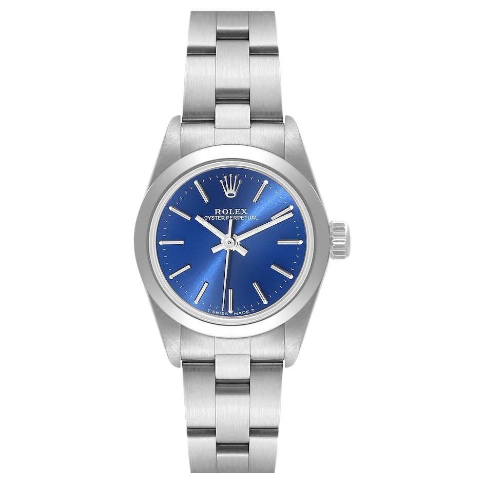 Rolex Oyster Perpetual Nondate Ladies Blue Dial Steel Watch 67180 ...