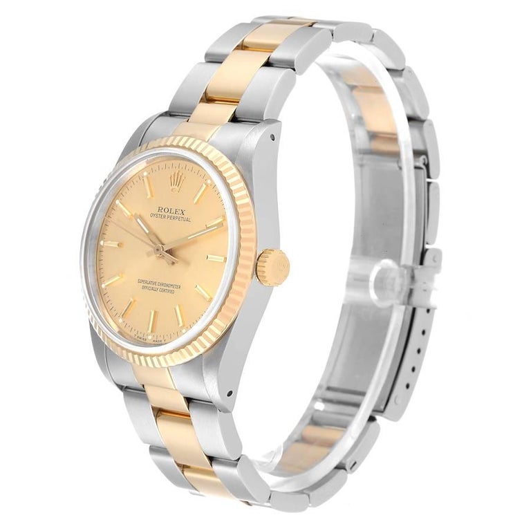 Rolex Oyster Perpetual NonDate Steel 18k Yellow Gold Mens Watch 14233 ...