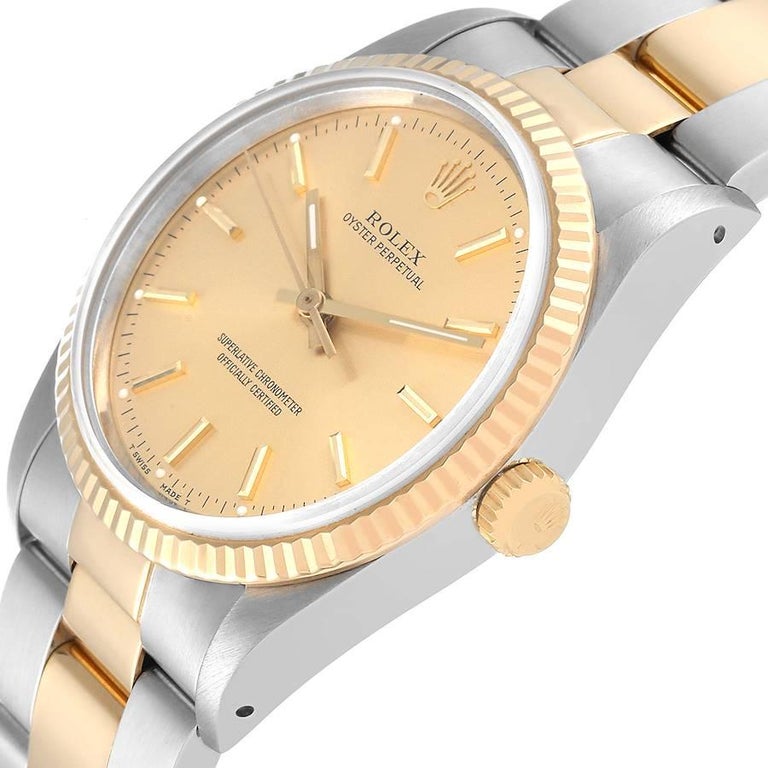 Rolex Oyster Perpetual NonDate Steel 18k Yellow Gold Mens Watch 14233 ...