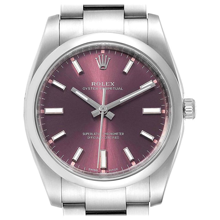 Rolex Oyster Perpetual Red Grape Dial Men's Watch 114200 Unworn For ...
