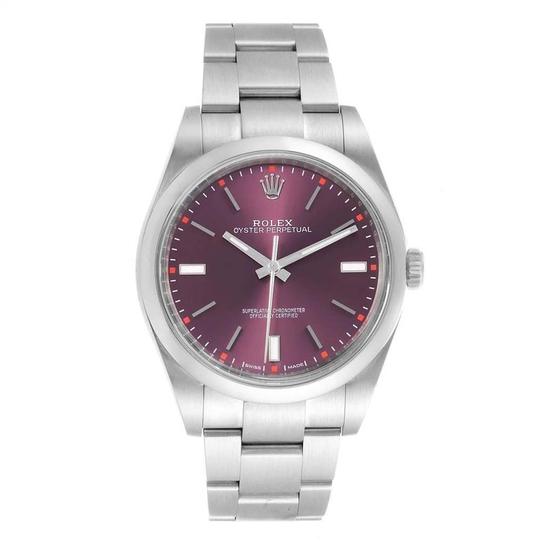 Rolex Oyster Perpetual Red Grape Dial Steel Men's Watch 114300 Box Card ...