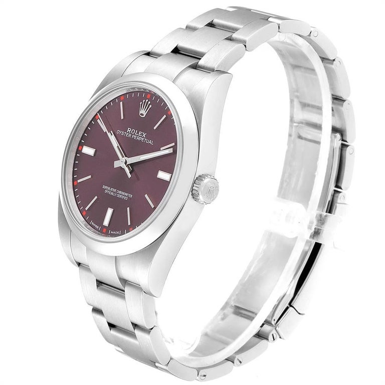 Rolex Oyster Perpetual Red Grape Dial Steel Men's Watch 114300 Box Card ...