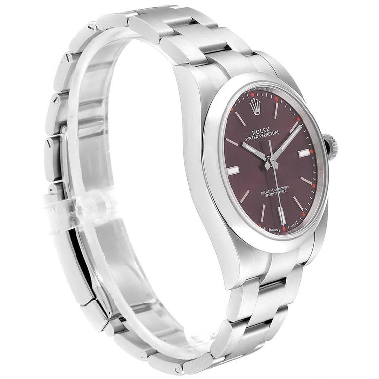 Rolex Oyster Perpetual Red Grape Dial Steel Men's Watch 114300 Box Card ...