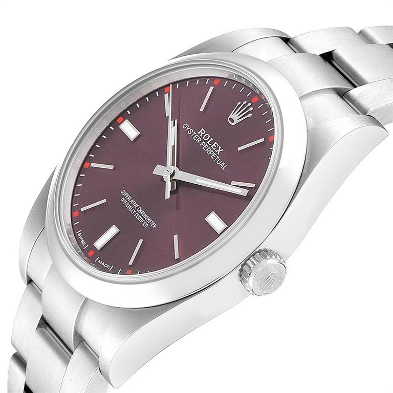 Rolex Oyster Perpetual Red Grape Dial Steel Men's Watch 114300 Box Card ...