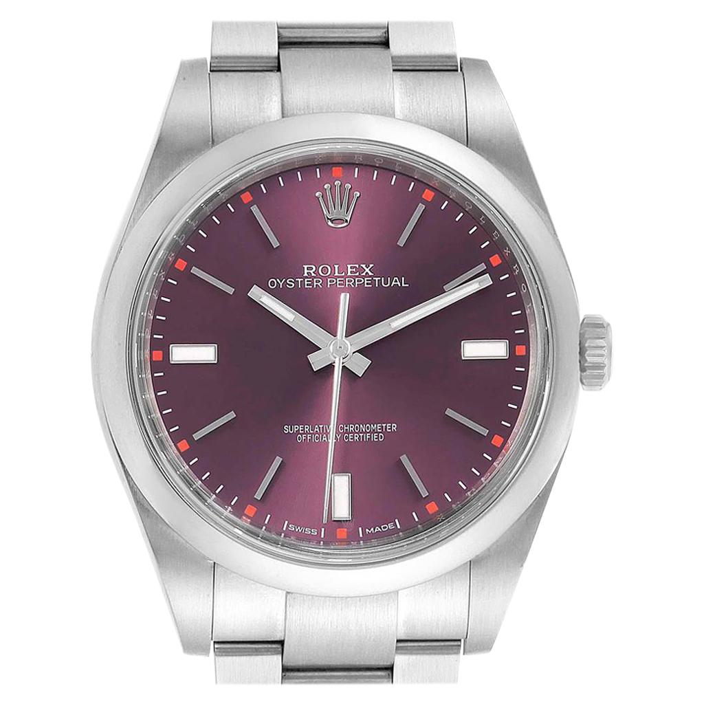 Rolex Oyster Perpetual Red Grape Dial Steel Men's Watch 114300 Box Card ...