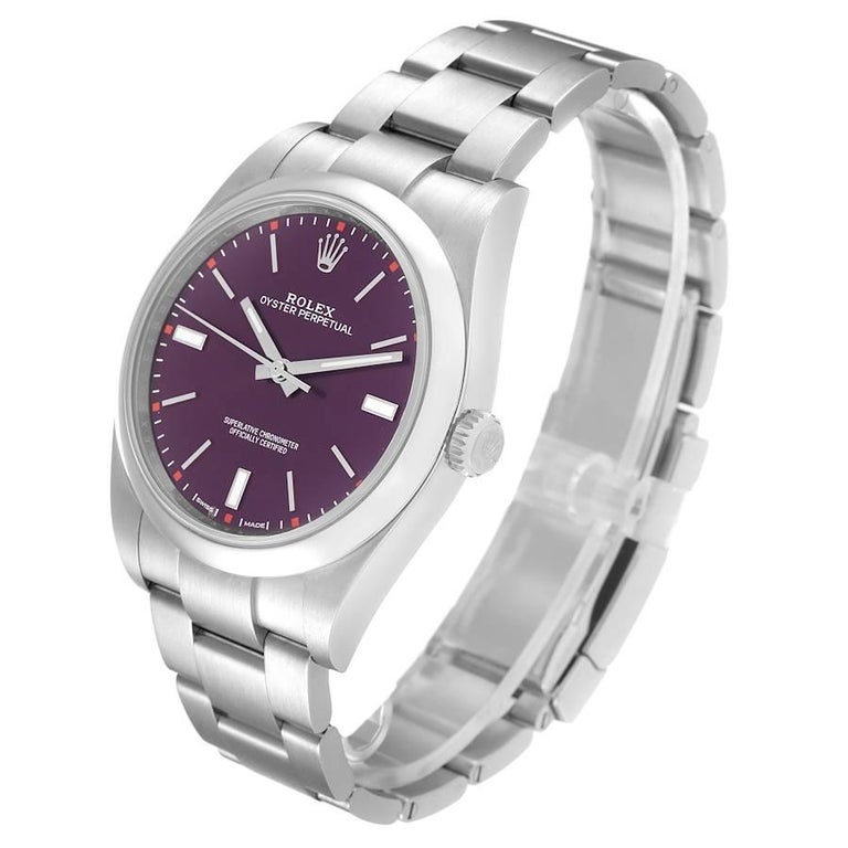 Rolex Oyster Perpetual Red Grape Dial Steel Mens Watch 114300 at 1stDibs