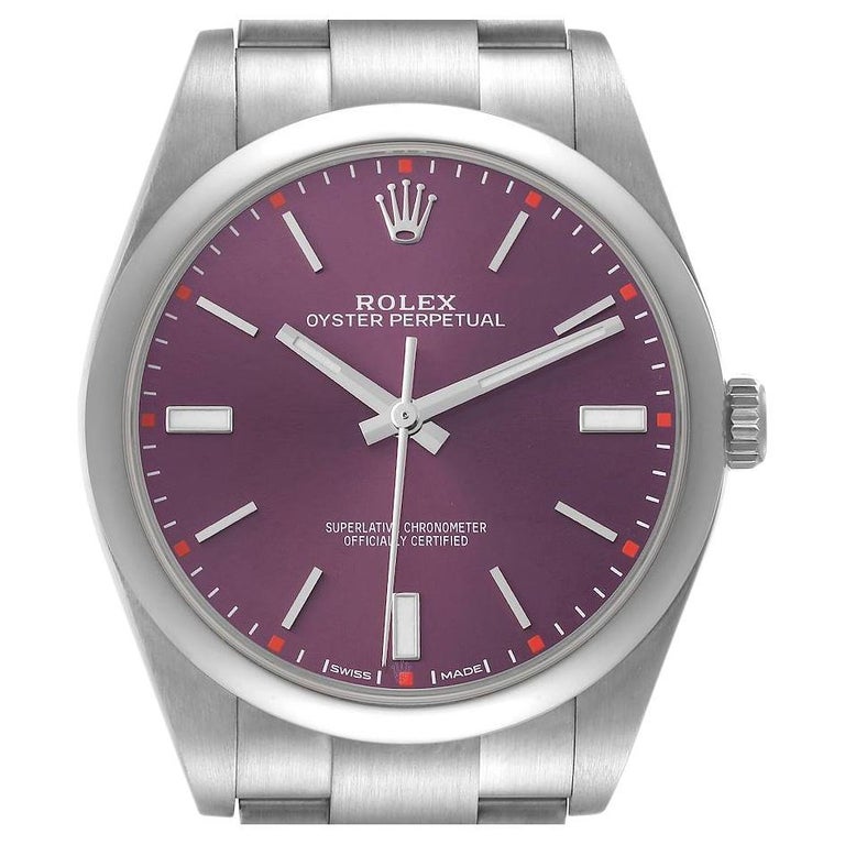 Rolex Oyster Perpetual Red Grape Dial Steel Mens Watch 114300 at 1stDibs