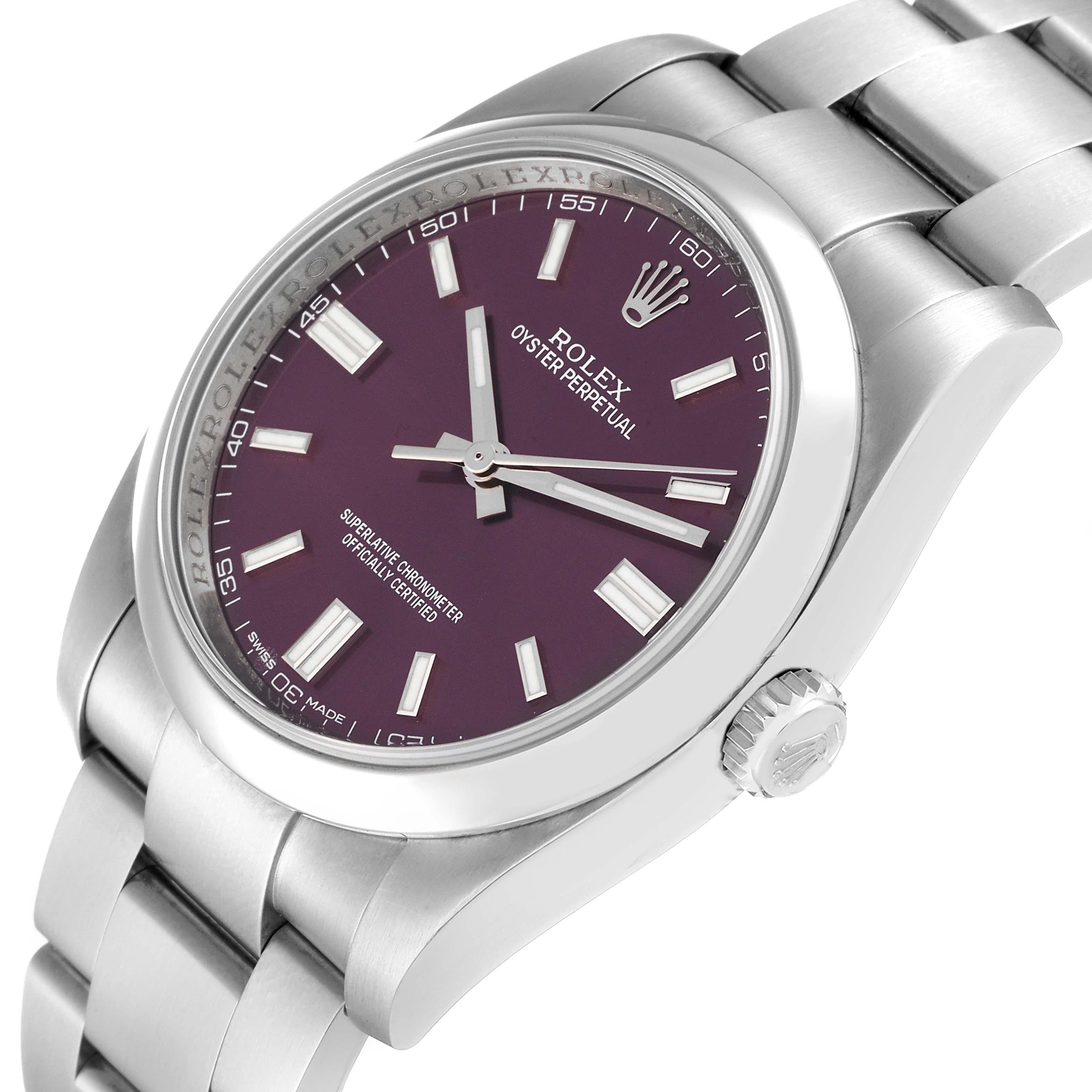 Rolex Oyster Perpetual Red Grape Dial Steel Mens Watch 116000 Box Card ...
