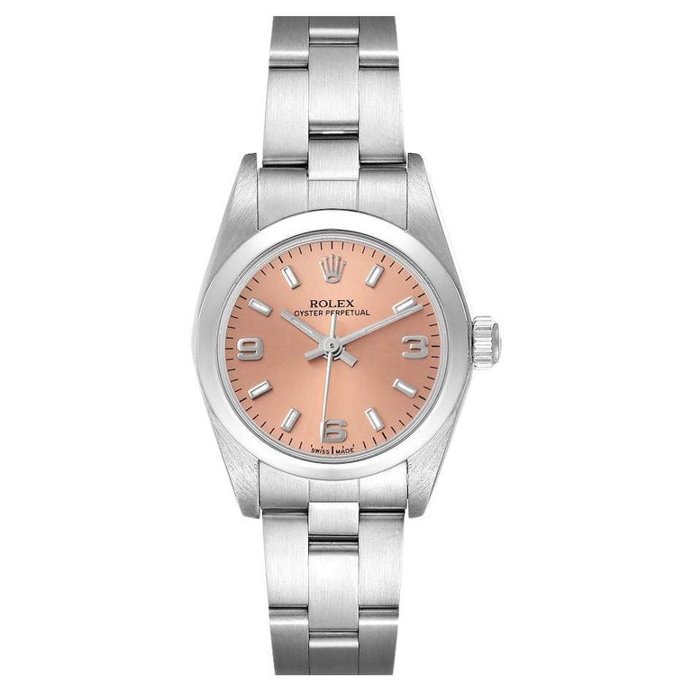Rolex Oyster Perpetual Salmon Dial Domed Bezel Steel Watch 76080 For ...