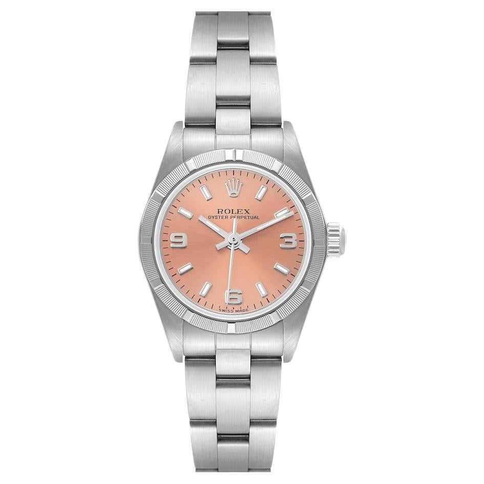 Rolex Oyster Perpetual Salmon Dial Domed Bezel Steel Ladies Watch 76080 ...