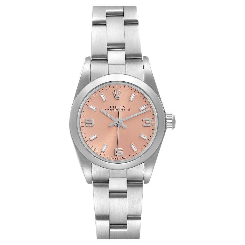 Rolex Oyster Perpetual Salmon Dial Smooth Bezel Steel Ladies Watch ...