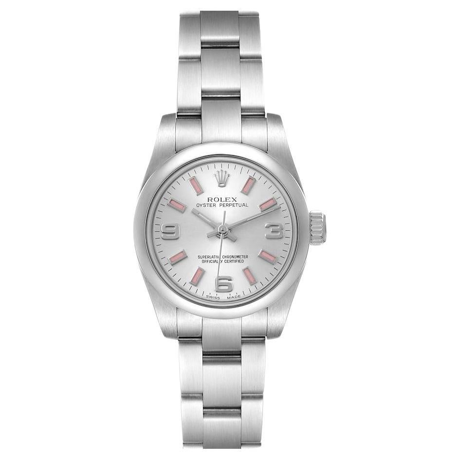 Rolex Oyster Perpetual Silver Dial Pink Luminous Markers Ladies Watch ...