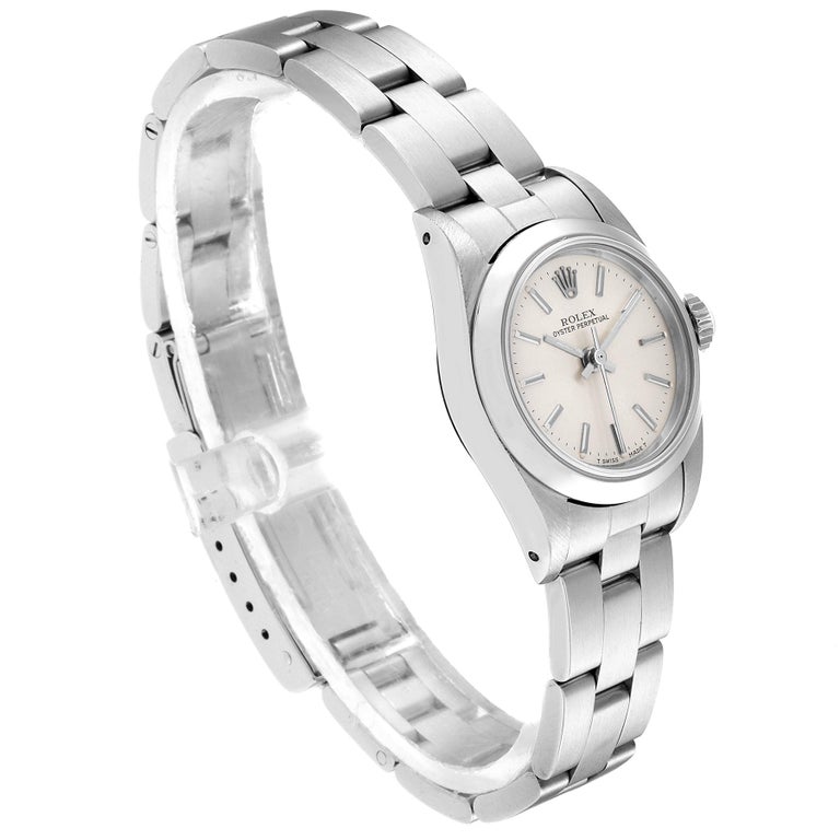 Rolex Oyster Perpetual Silver Dial Steel Ladies Watch 67180 For Sale at ...