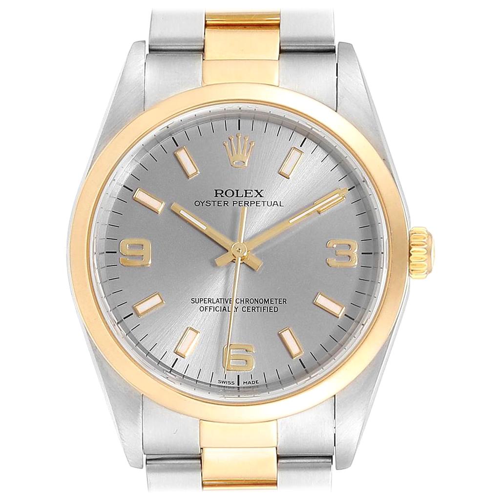 Rolex Oyster Perpetual Slate Dial Steel Yellow Gold Men's Watch 14203 ...