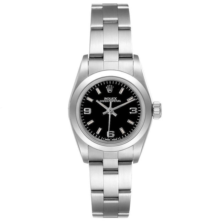 Rolex Oyster Perpetual Steel Black Dial Ladies Watch 67180 For Sale at ...