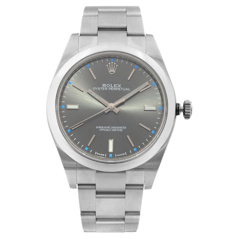 Rolex Oyster Perpetual Steel Dark Rhodium Dial Automatic Mens Watch ...