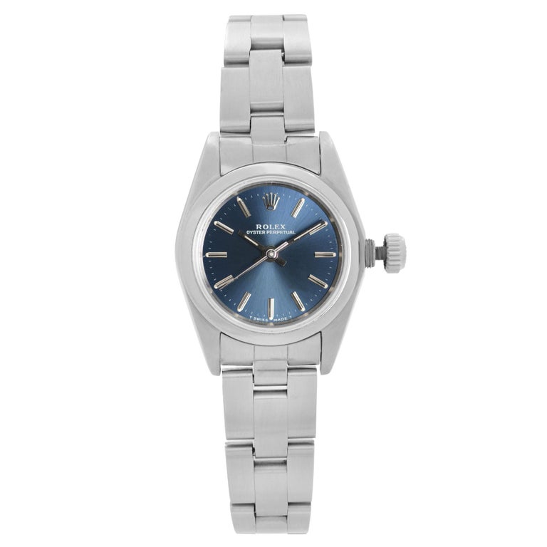 Rolex Oyster Perpetual Steel No Holes Blue Dial Ladies Automatic Watch ...