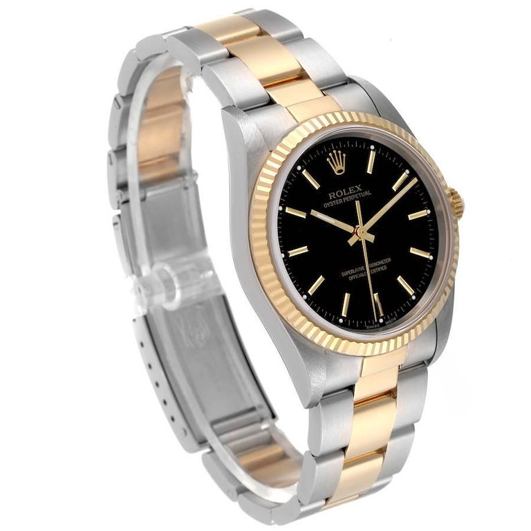 Rolex Oyster Perpetual Steel Yellow Gold Black Dial Mens Watch 14233 at ...