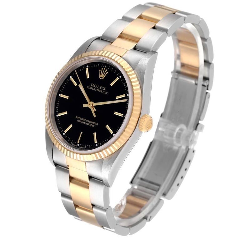 Rolex Oyster Perpetual Steel Yellow Gold Black Dial Mens Watch 14233 at ...