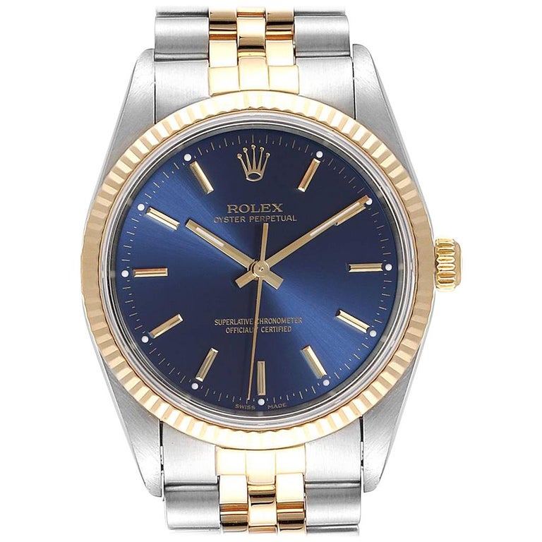 Rolex Oyster Perpetual Steel Yellow Gold Blue Dial Men's Watch 14233 ...