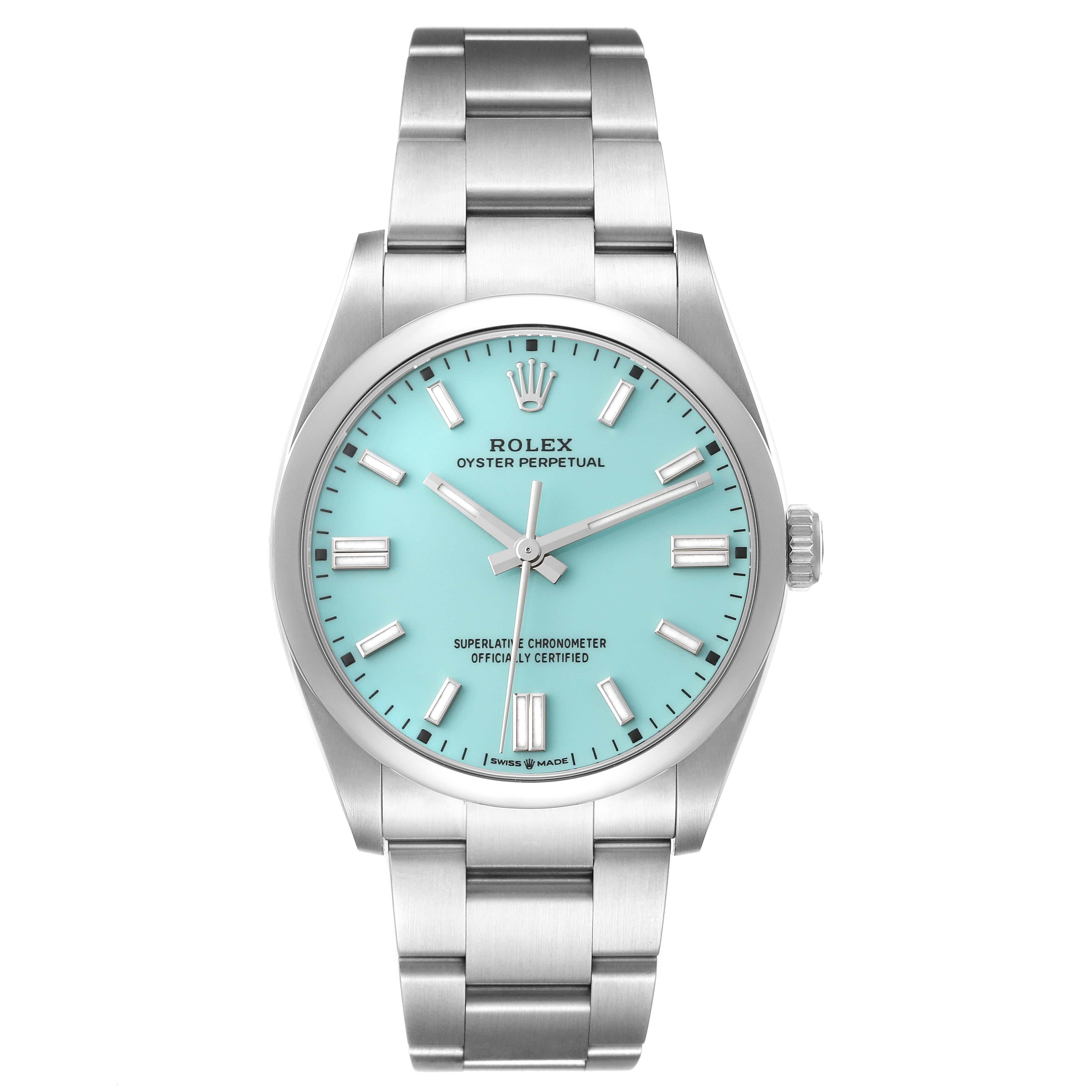 Rolex Oyster Perpetual Turquoise Blue Dial Steel Mens Watch 126000 ...