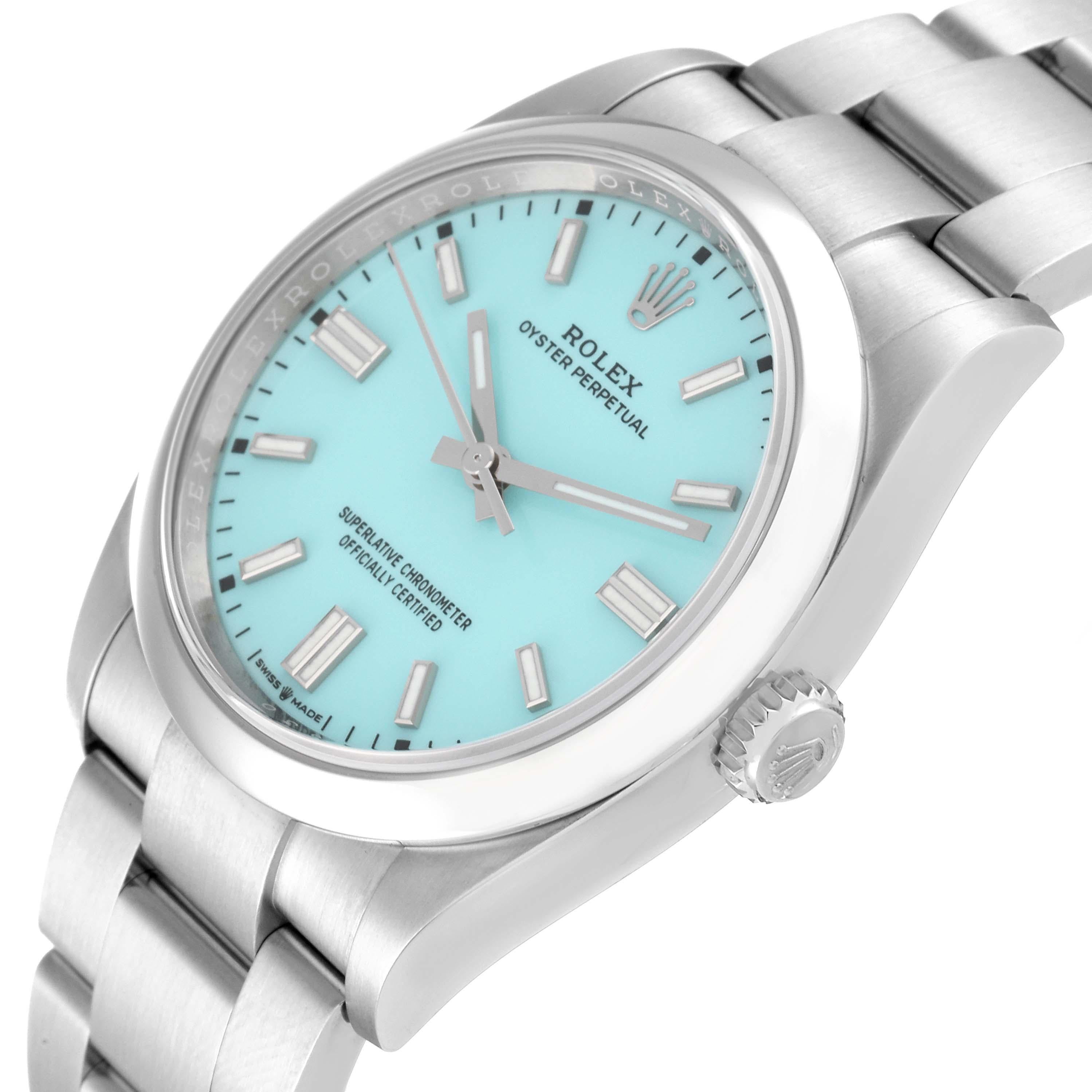 Rolex Oyster Perpetual Turquoise Blue Dial Steel Mens Watch 126000 ...