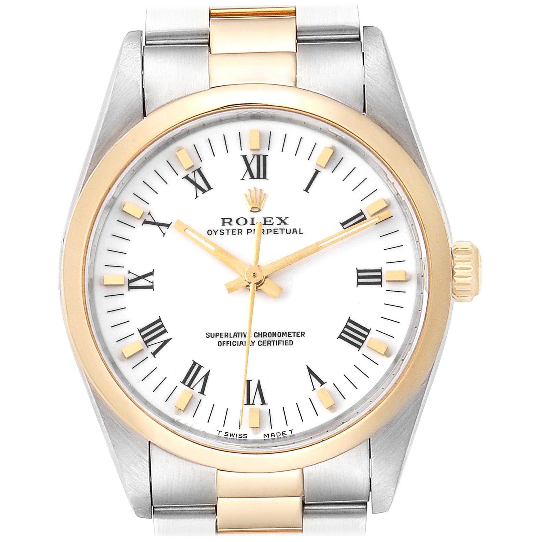 Rolex Oyster Perpetual White Dial Steel Yellow Gold Men's Watch 14203 ...