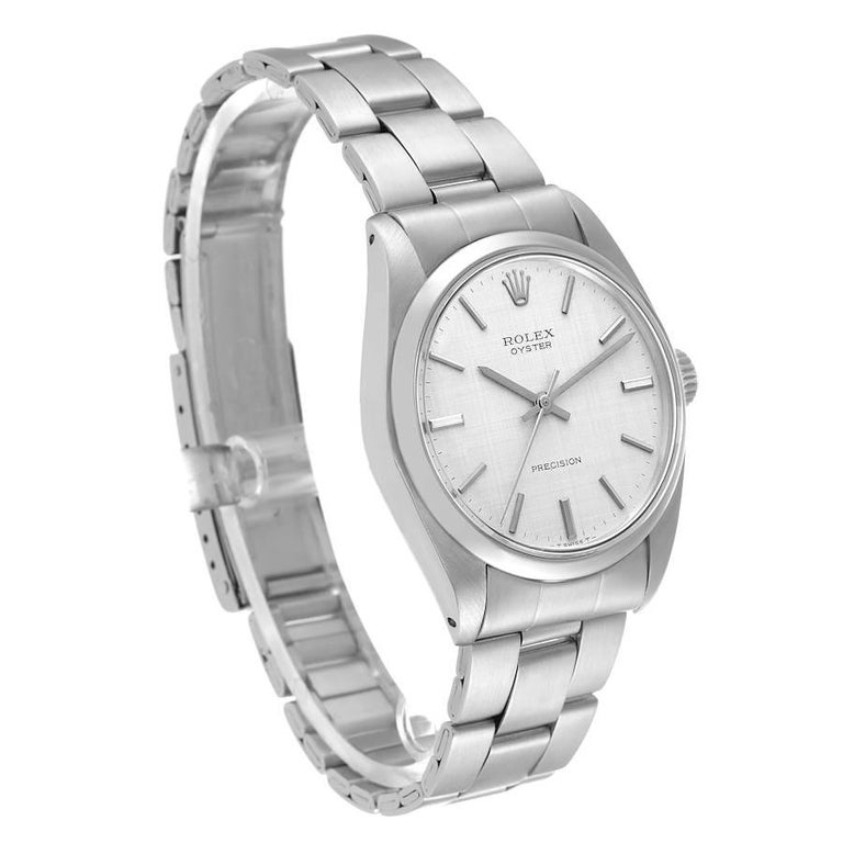 Rolex Oyster Precision Stainless Steel Silver Linen Dial Vintage Mens ...
