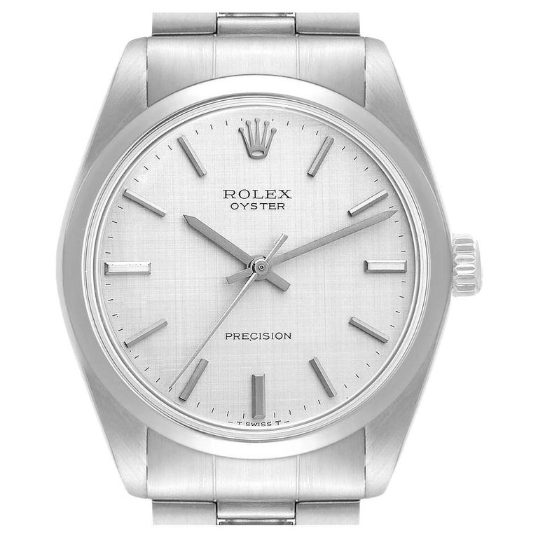 Rolex Oyster Precision Stainless Steel Silver Linen Dial Vintage Mens ...