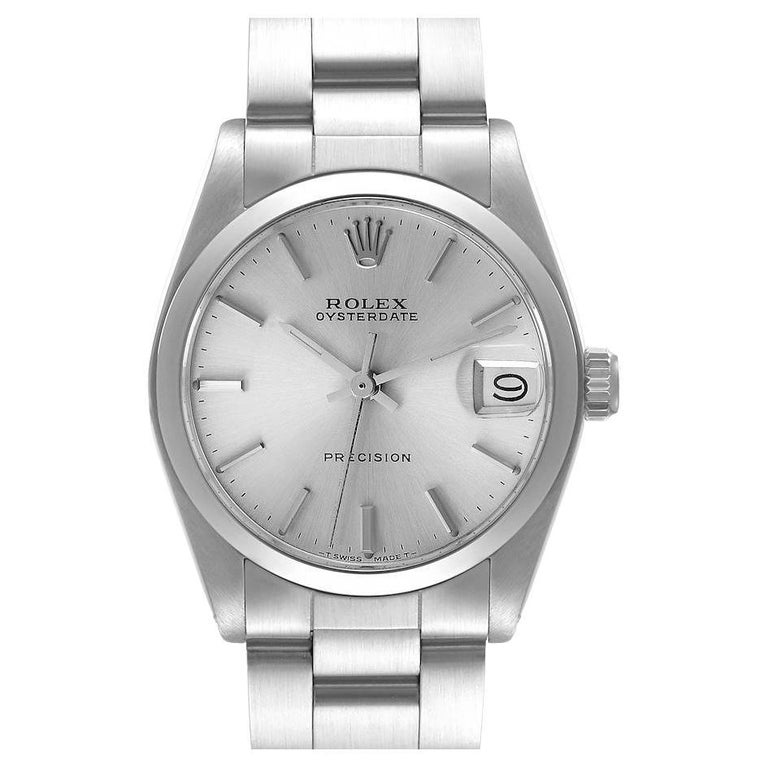 Rolex OysterDate Precision Silver Dial Midsize Steel Vintage Watch 6466 ...