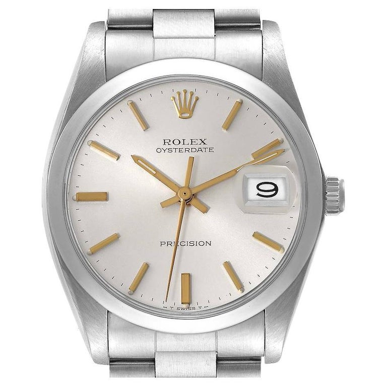 Rolex OysterDate Precision Silber Zifferblatt Stahl Vintage Herrenuhr ...