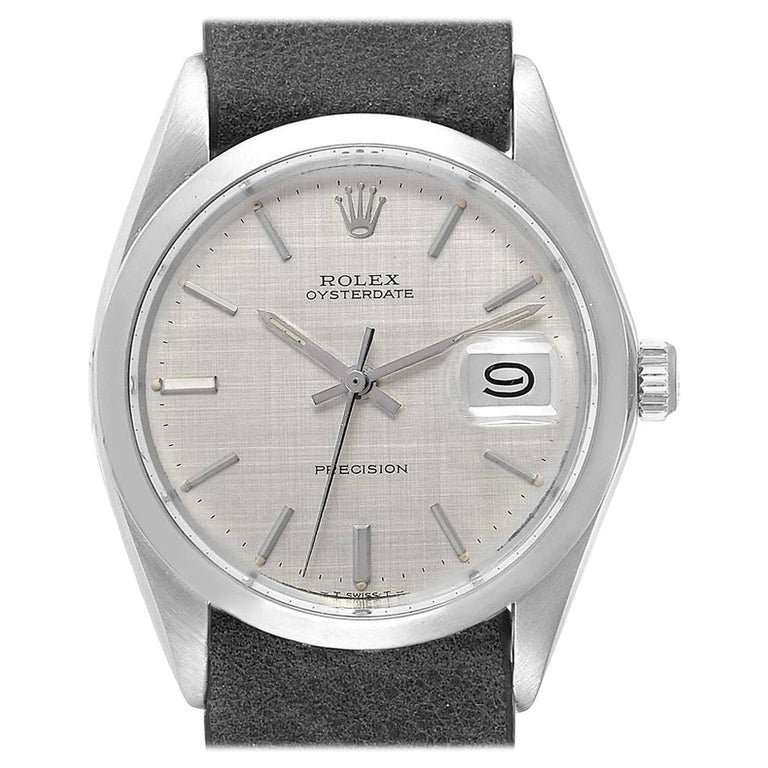 Rolex OysterDate Precision Silver Linen Dial Steel Vintage Men’s Watch ...