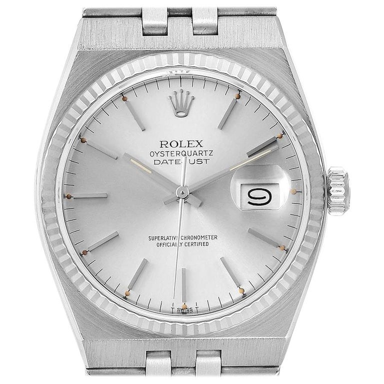 Rolex Oysterquartz Datejust Steel White Gold Fluted Bezel Watch 17014 ...