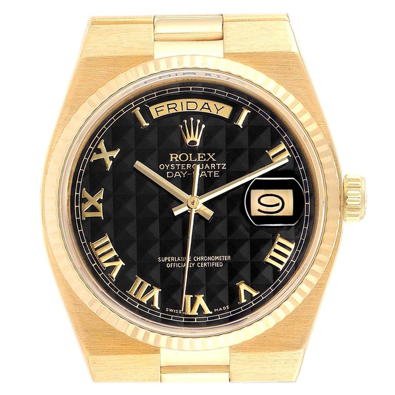 Rolex Oysterquartz President Yellow Gold Black Pyramid Dial Watch 19018 ...
